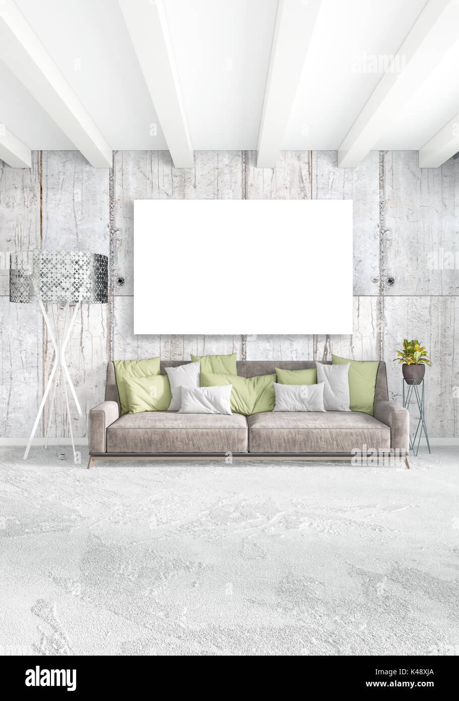 Vertical modern interior bedroom or living room with eclectic wall and ...