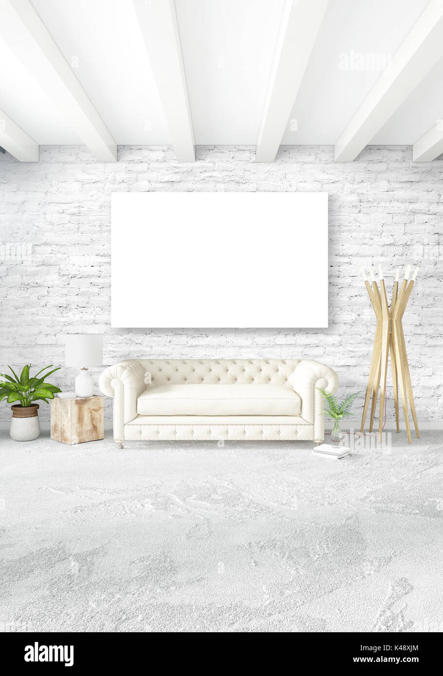 Vertical modern interior bedroom or living room with eclectic wall and ...