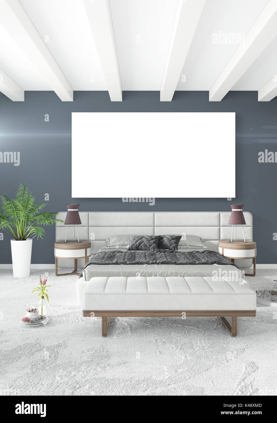 Vertical modern interior bedroom or living room with eclectic wall and ...