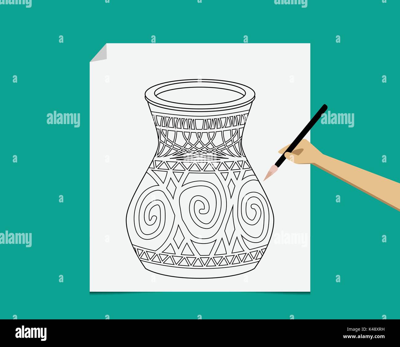 Artist sketching ancient pottery on paper, vector Stock Vector Image ...