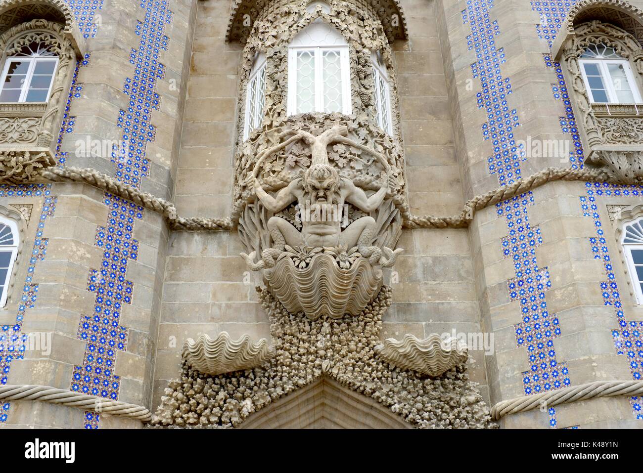 Stone carved under a window in Pena Palace, Sintra, Portugal Stock ...