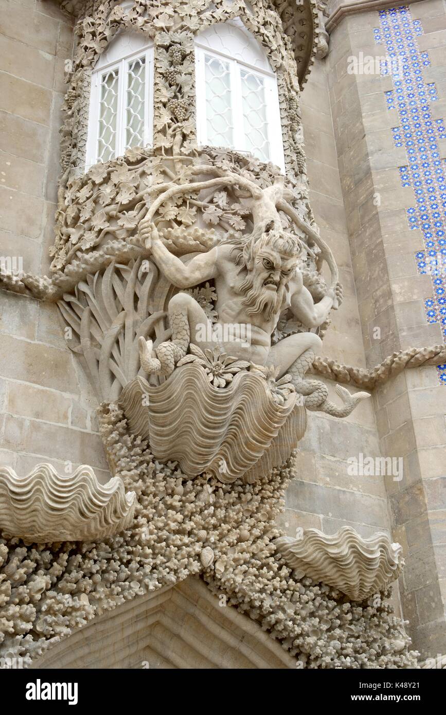 Stone carved under a window in Pena Palace, Sintra, Portugal Stock ...