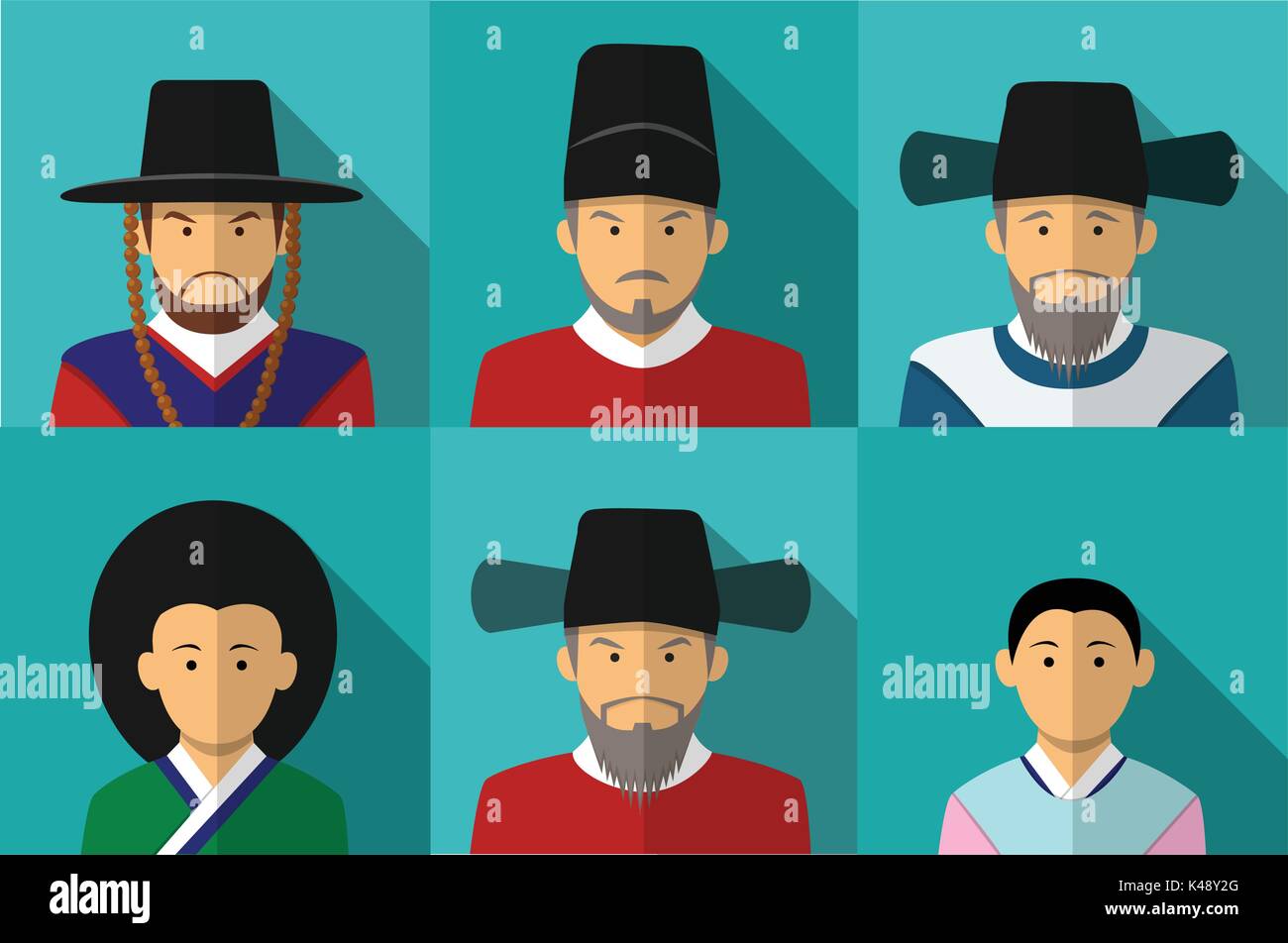 Portrait of Korean people in Traditional costume, vector Stock Vector ...