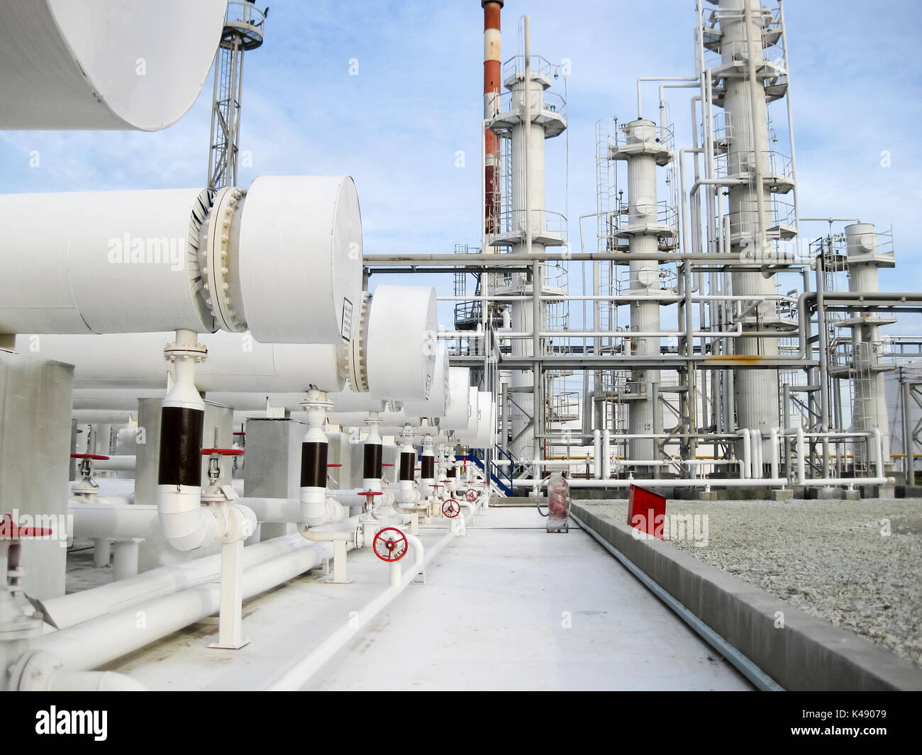 Heat exchangers in a refinery. The equipment for oil refining Stock ...