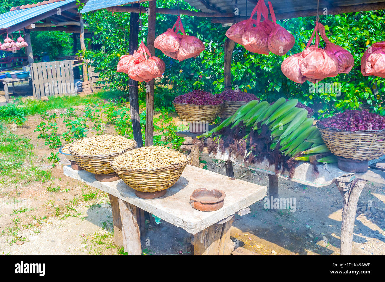 Small farmers roadside stalls offers wide range of fruits, vegetables ...
