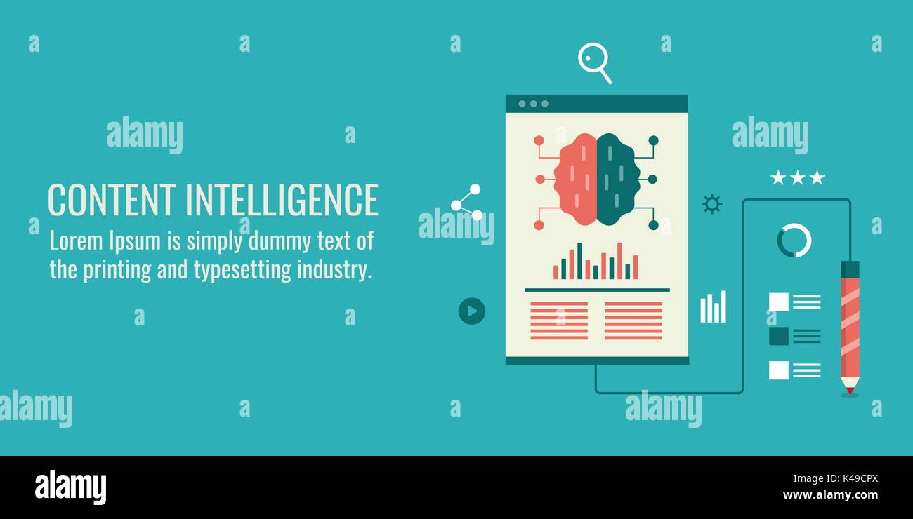Content intelligence - content automation technology concept. Flat ...