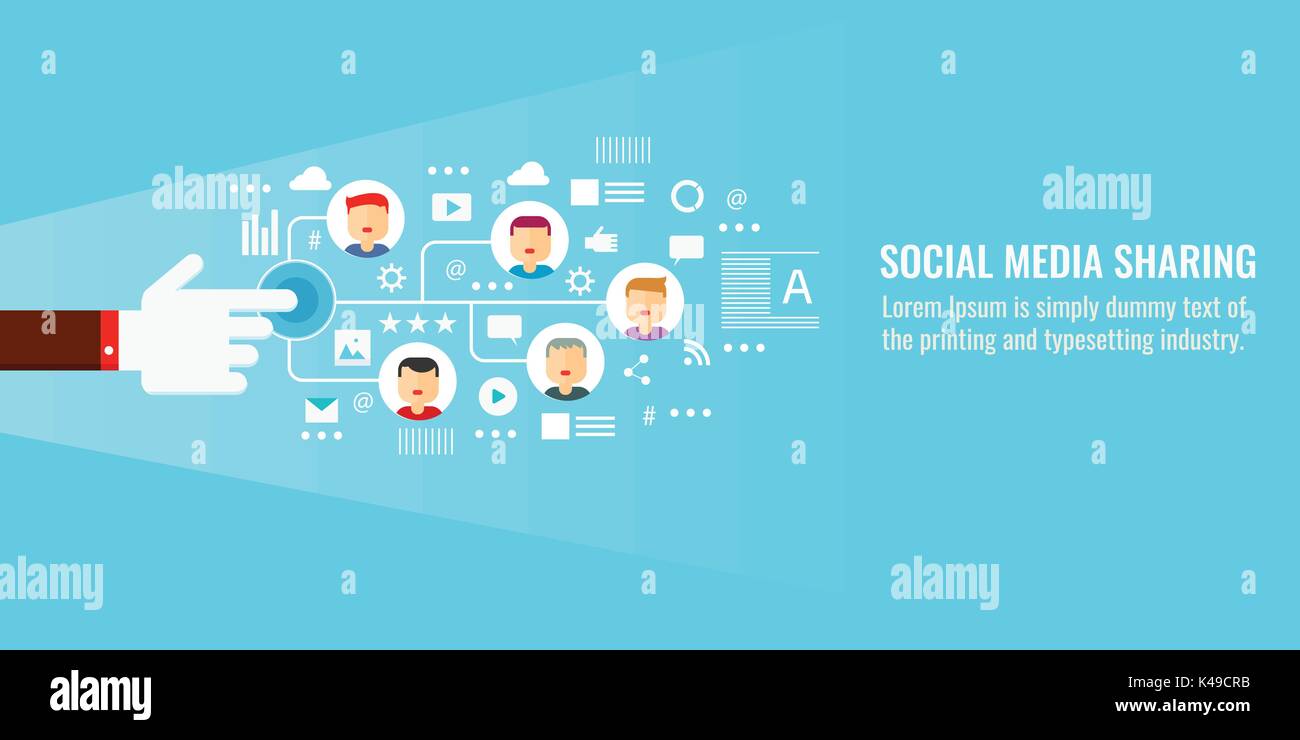 social media sharing - social media marketing concept. Flat vector ...