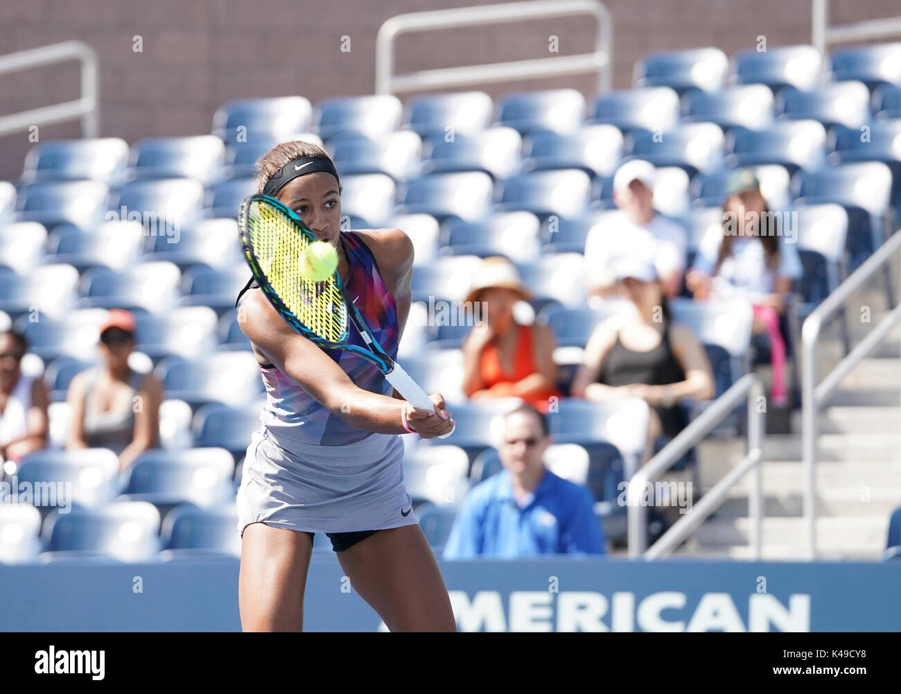 New York, United States. 04th Sep, 2017. Whitney Osuigwe of USA returns ...