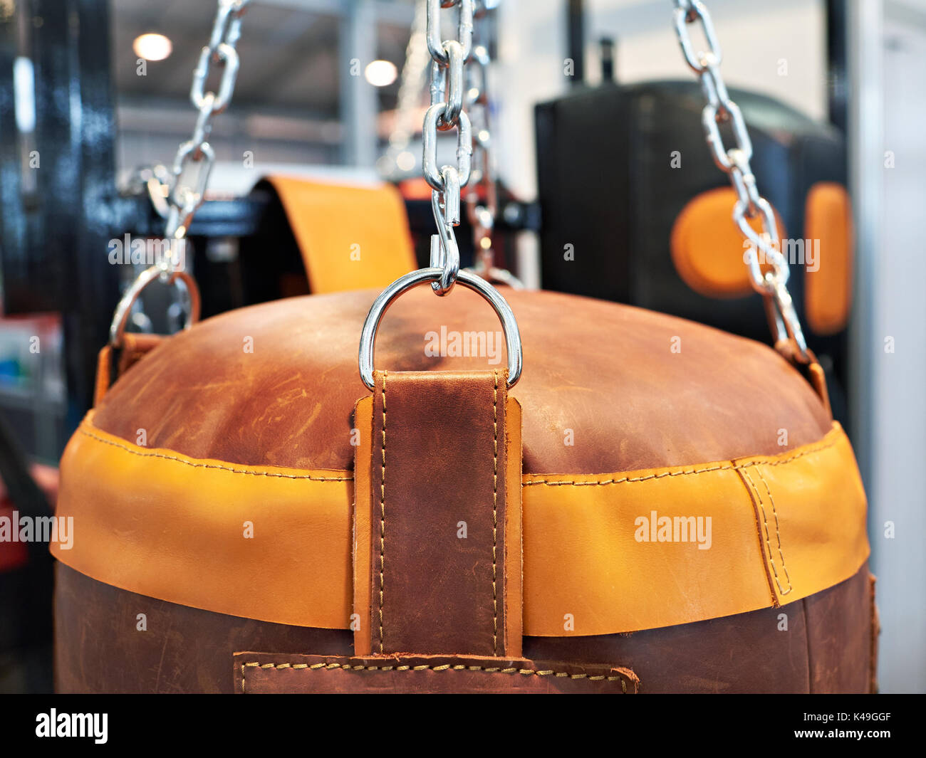Leather Punching bag on chains Stock Photo - Alamy