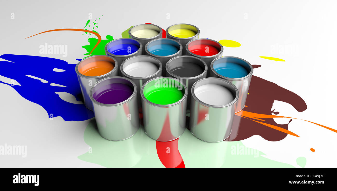 Colorful paint pots on white background, 3d illustration Stock Photo ...