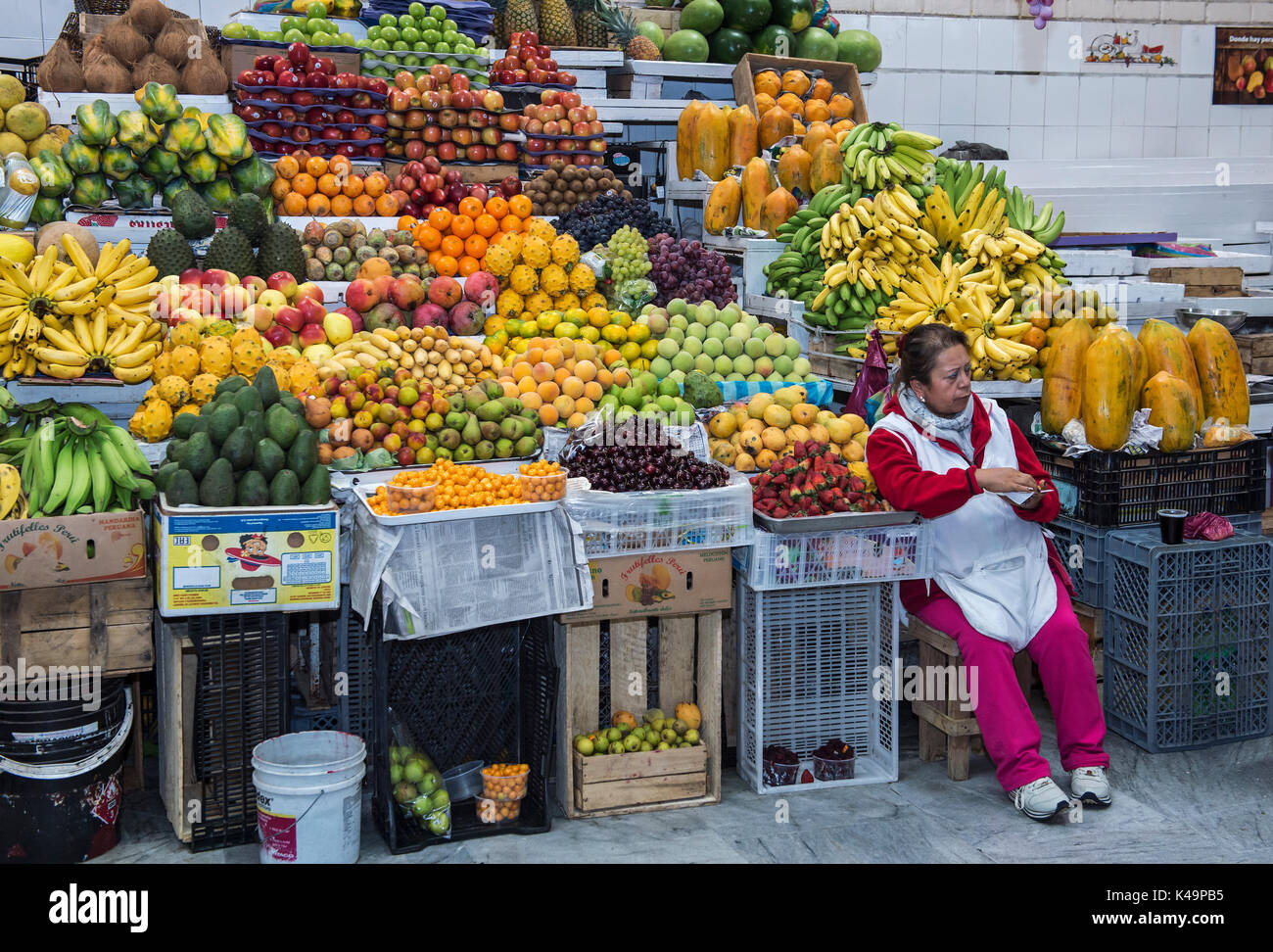 Colorful Fruit Stand With Exotic Fruits On Display, Inaquito Market ...