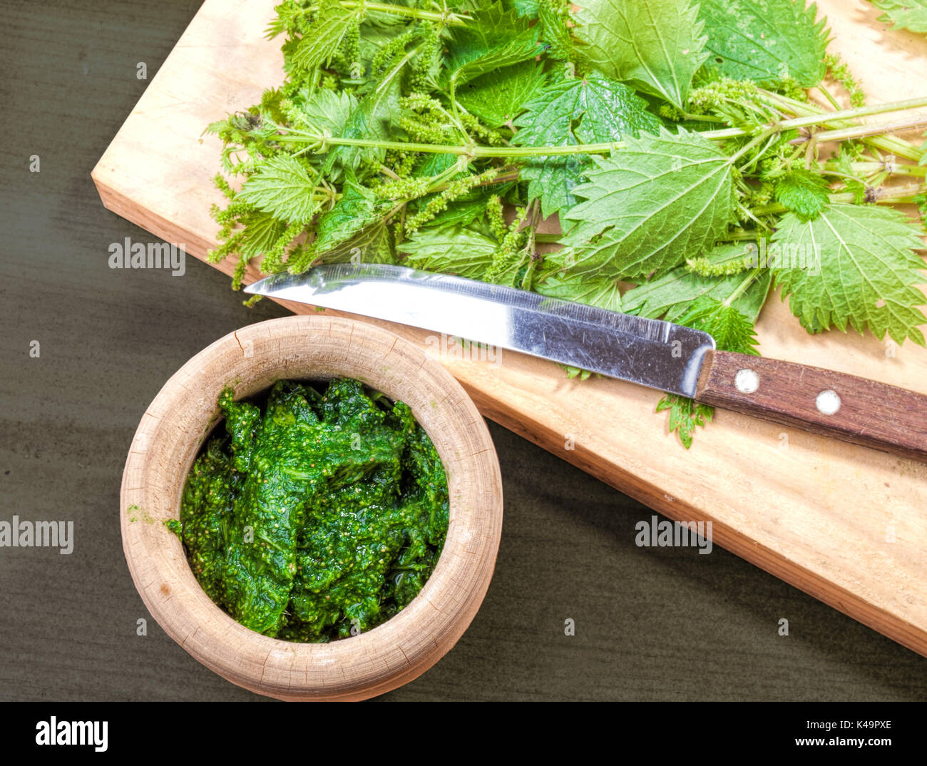 Cooked And Raw Nettles On A Woode Ioard And In A Rustic Mortar Stock ...