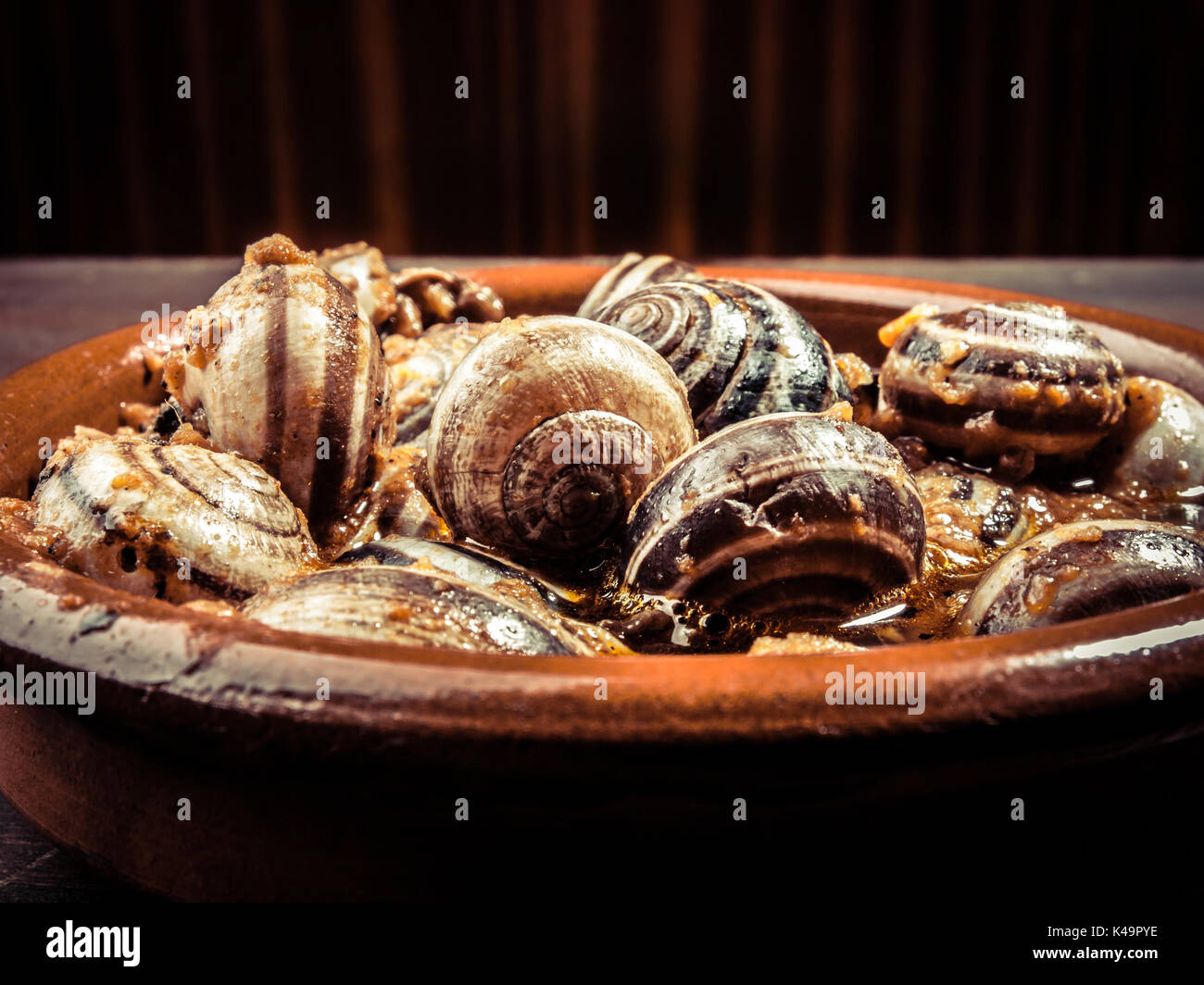 Cooked Snails, Escargots Served Rustic, Typical Spanish Tapa Stock ...