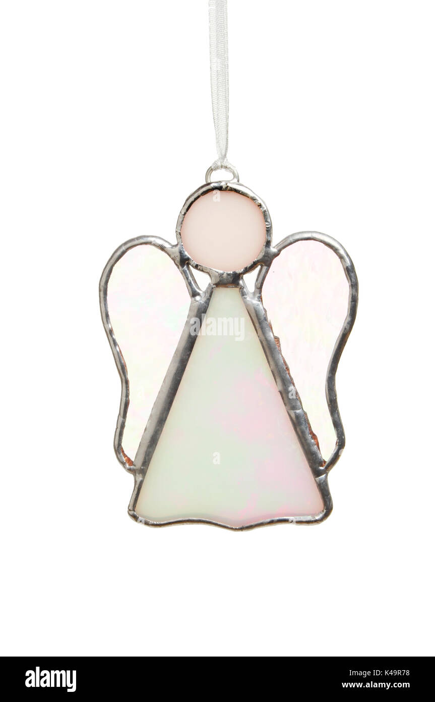 Stained glass angel Christmas decoration isolated against white Stock ...