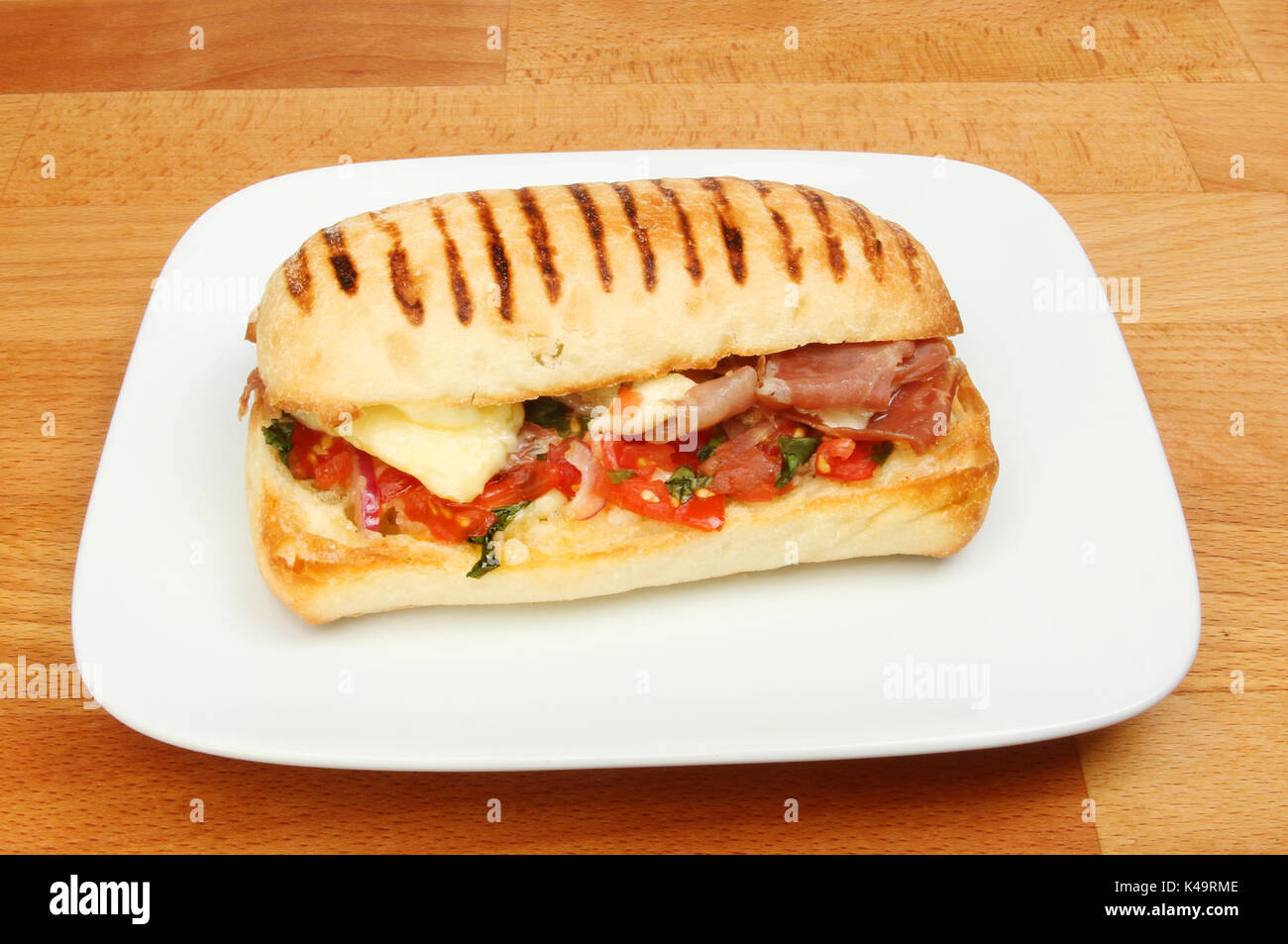 Panini filled with Cheddar and mozzarella cheese, tomato,red onion ...