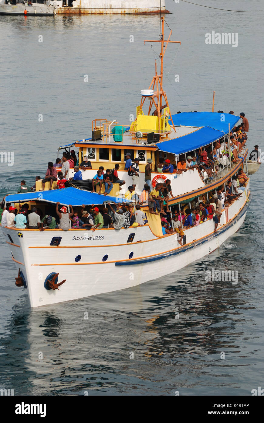 Overcrowded Ferry Arriving at Honiara, Solomon Islands, South Pacific ...