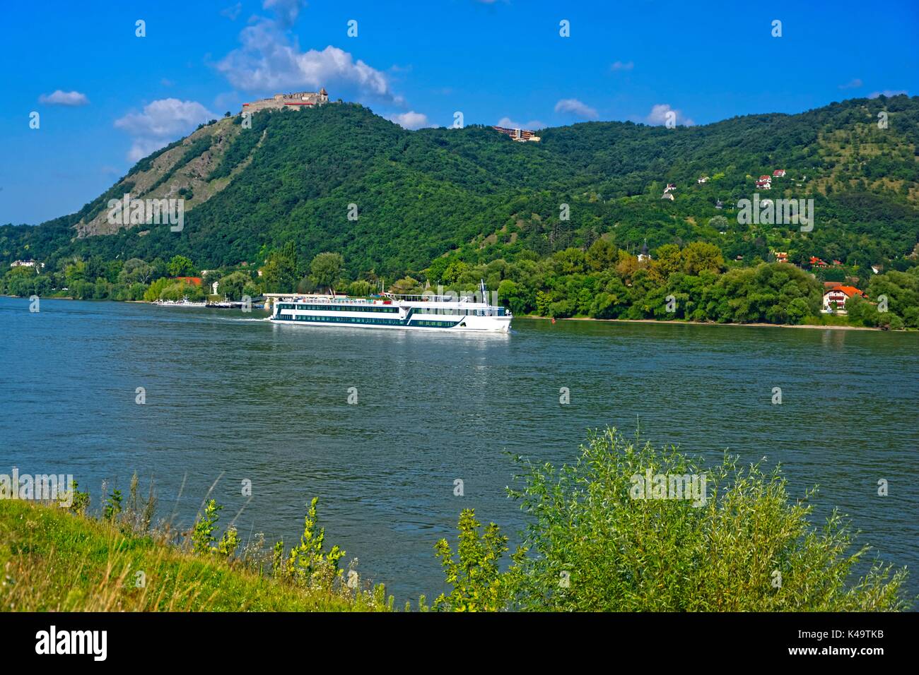 Castle Of Visegrad With Hotel Complex And River Cruise Ship On The ...