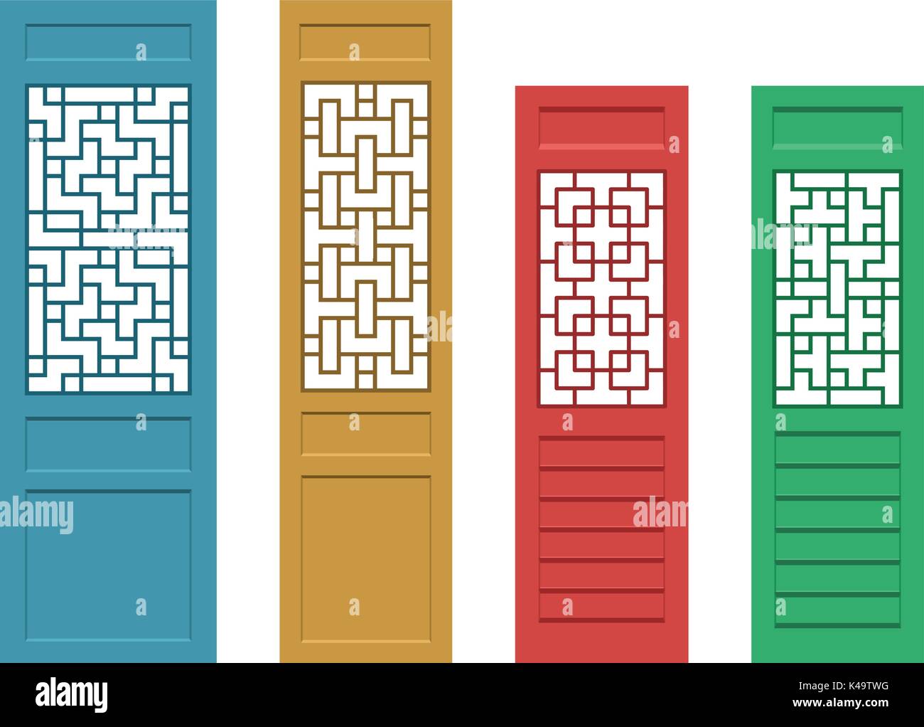 Set of rectangle Chinese door with pattern in flat, vector Stock Vector ...