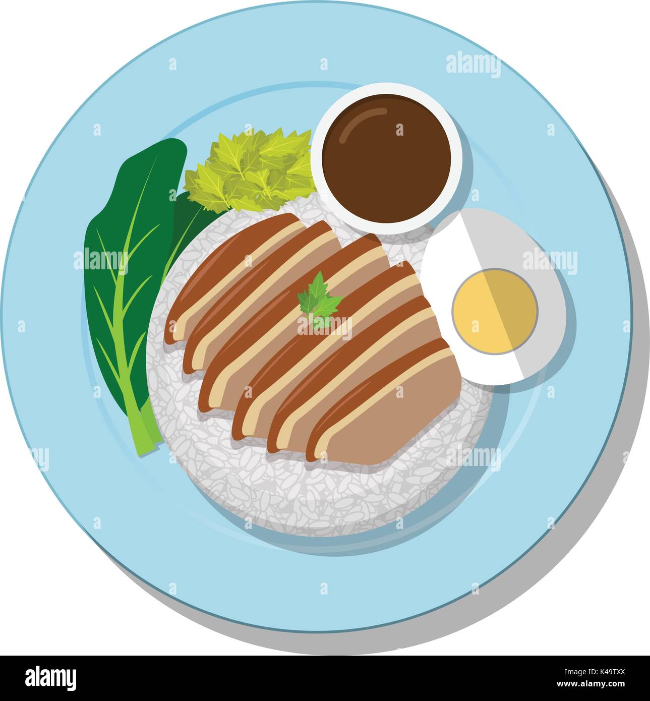 Stewed pork leg on rice, Top view Thai food, vector design Stock Vector ...