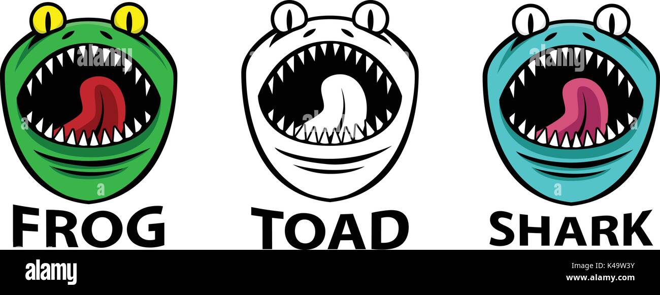 Angry Frog, Toad and shark mascots, vector design Stock Vector Image ...
