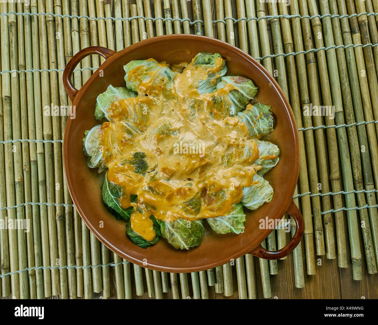 Indian stuffed curry cabbage with brown rice and vegetables - Bandh ...