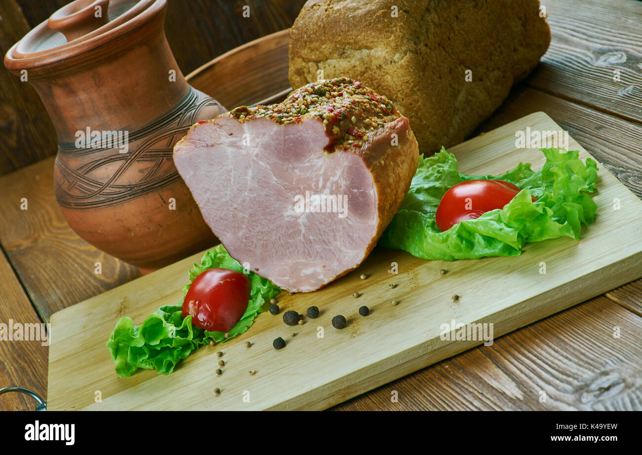 Selchfleisch - German , Austrian smoked pork. Rustic meat Stock Photo ...