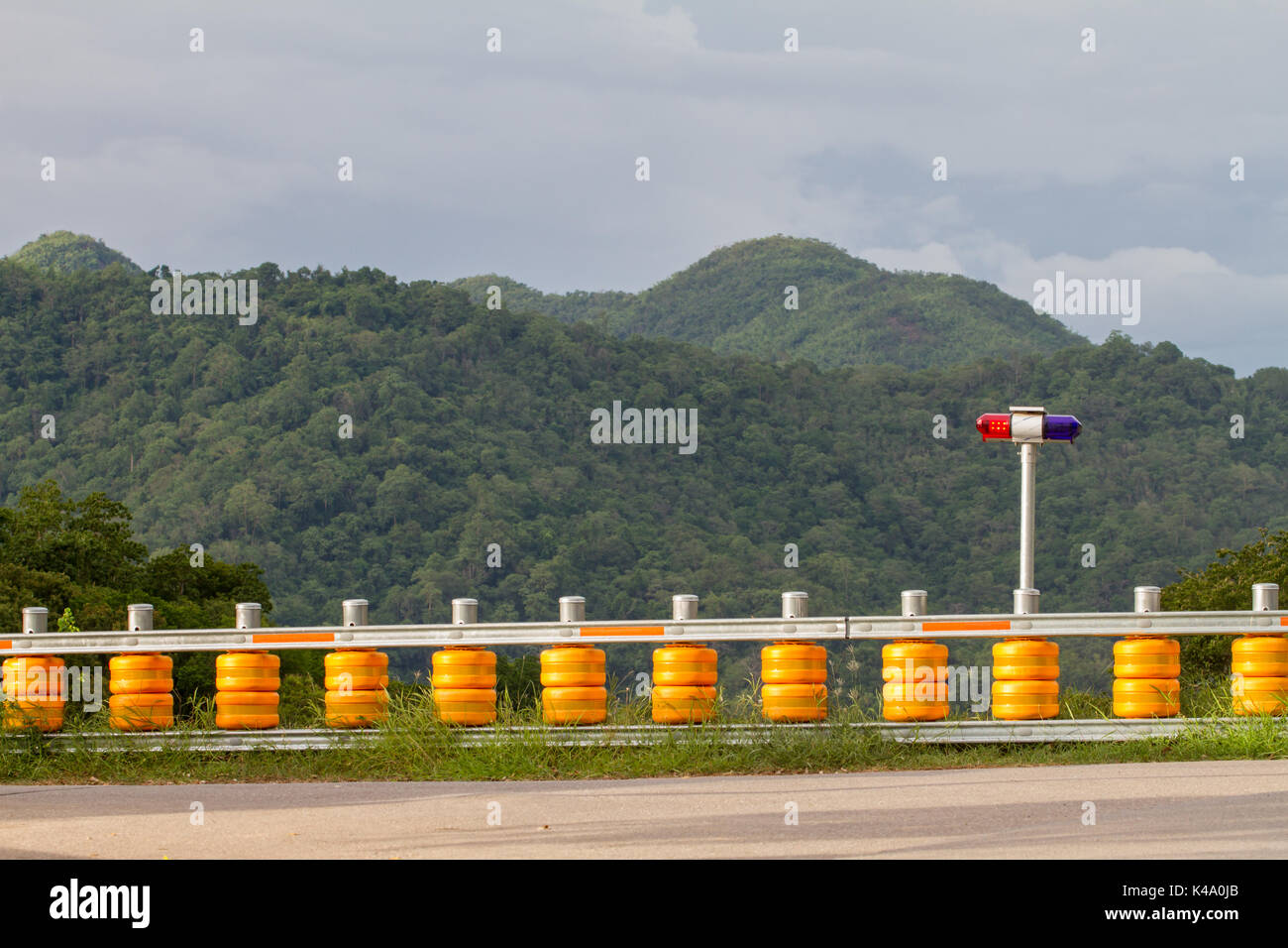 guardrail pole with Warning light or siren, guardrail, is a system ...