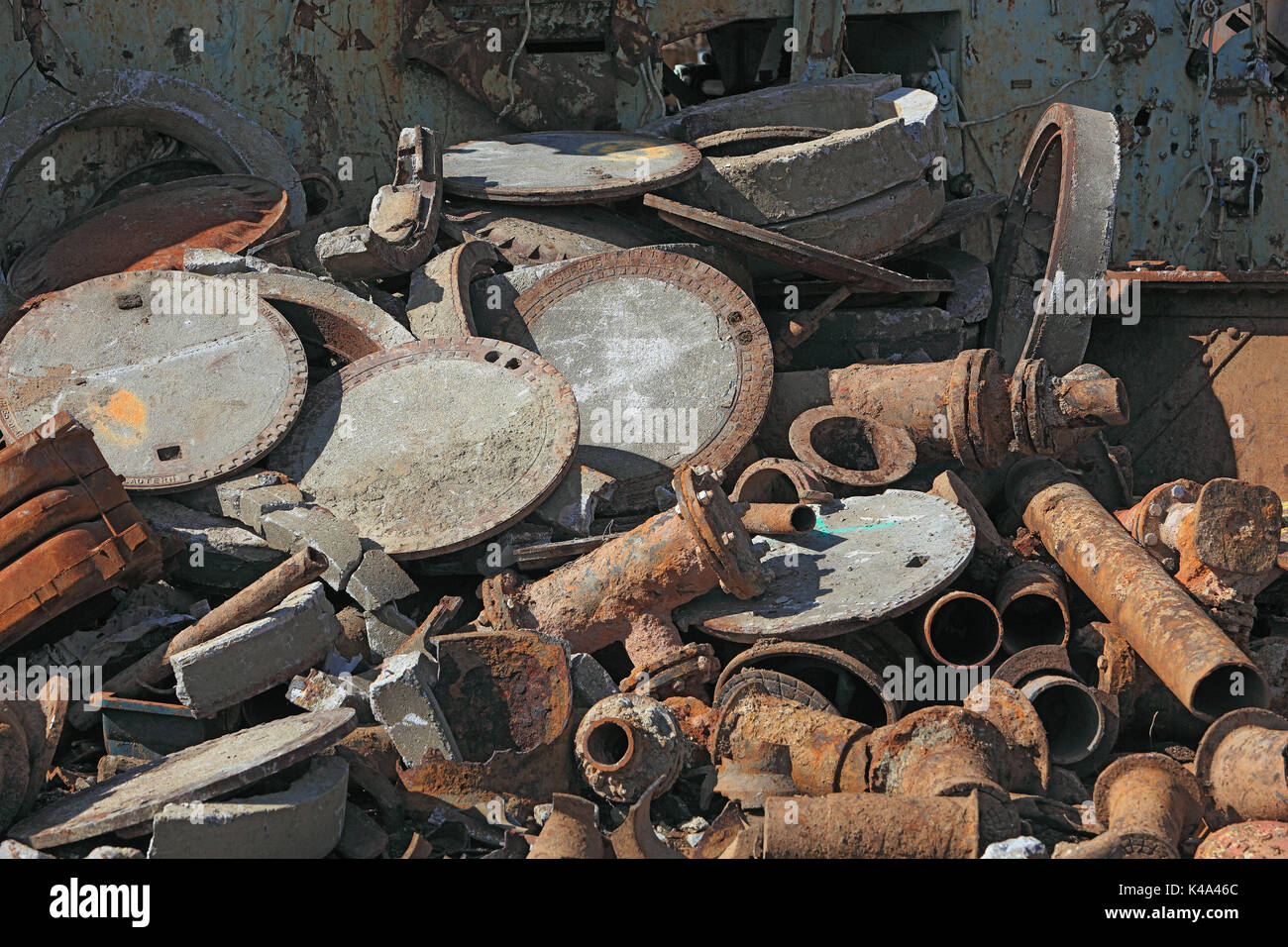 Scrap yard, scrap metal on waste dump in a recycling company ...