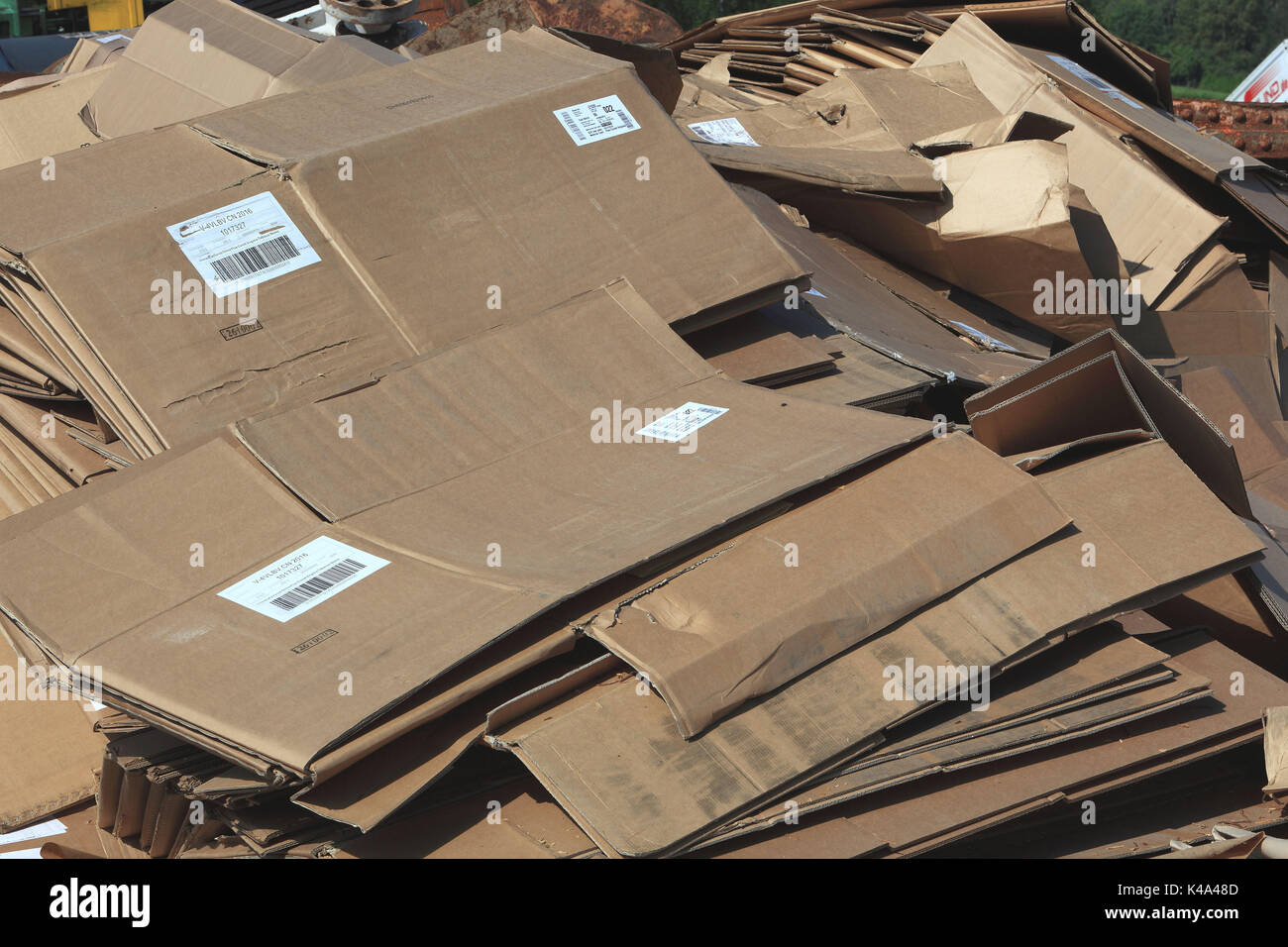 Waste paper, cardboards, on a heap to the recycling in a recycling ...