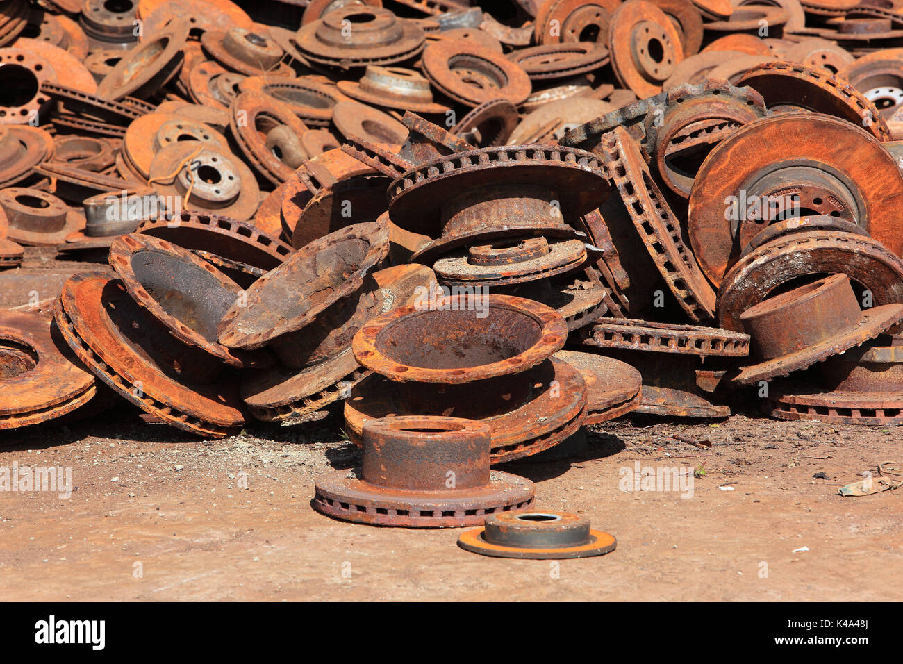 Scrap iron, here brake discs from cars, scrap yard, recycling company ...