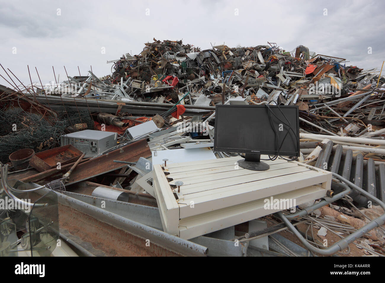 Scrap yard, waste dump with scrap metal and scrap metal in a recycling ...