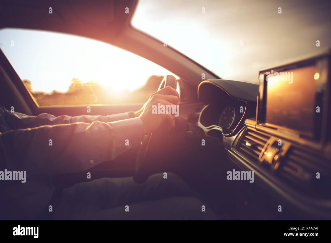 Car Driving in the Sun. Driver Enjoying Scenery and the Vehicle Stock ...