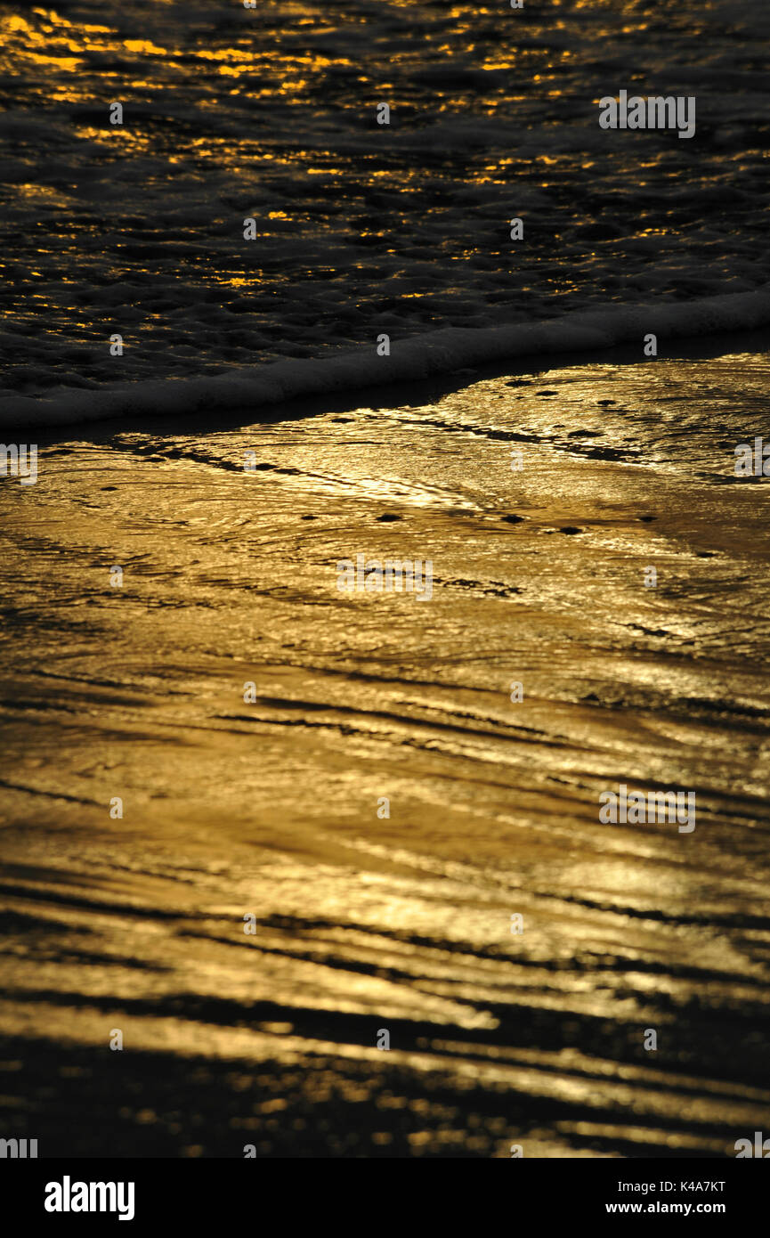 Sunset reflection on the sandy beach Stock Photo - Alamy