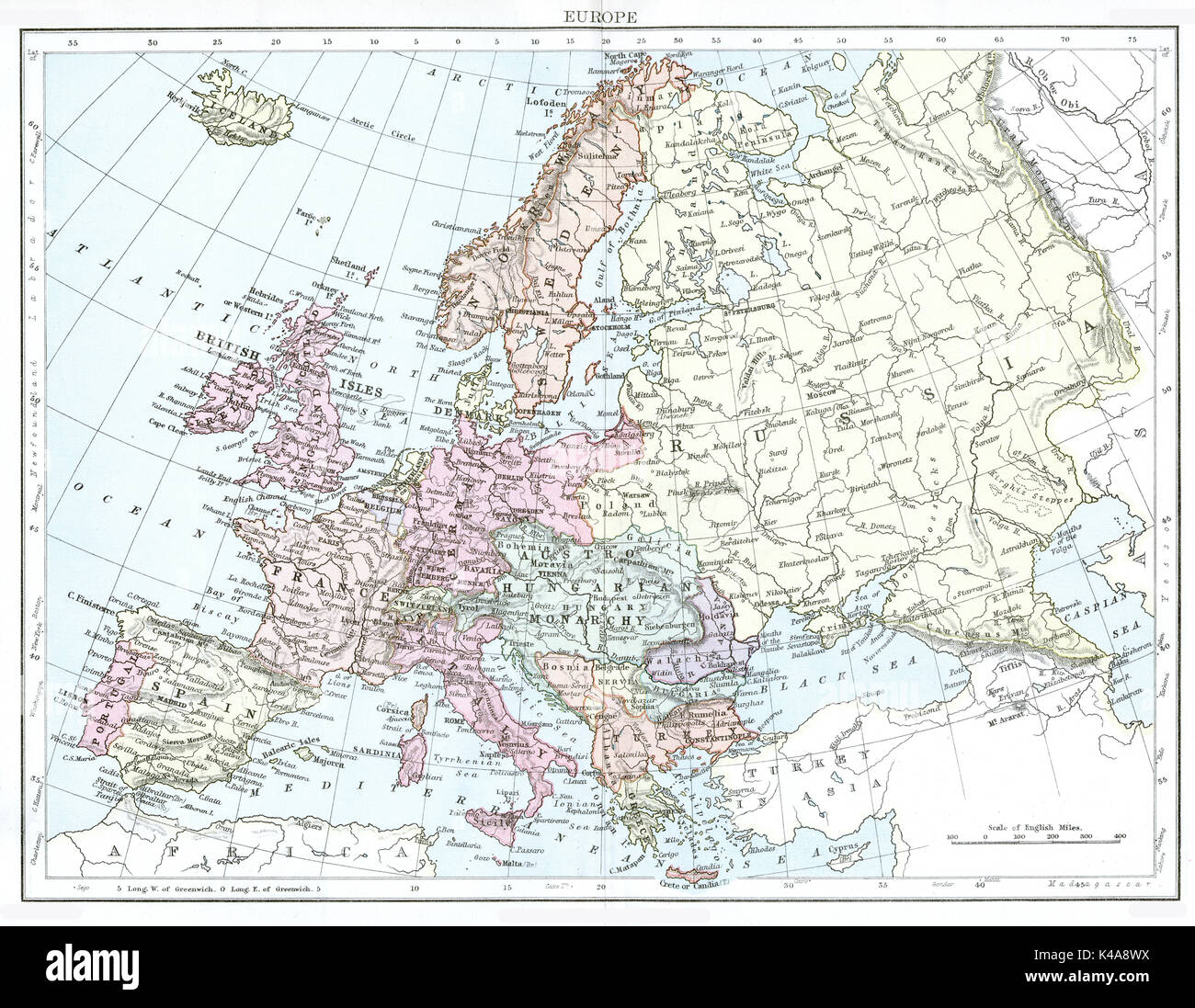 Antique Map Circa 1875 Of Europe Stock Photo Alamy Antique Map Circa 1875 Of Europe Stock Photo Alamy