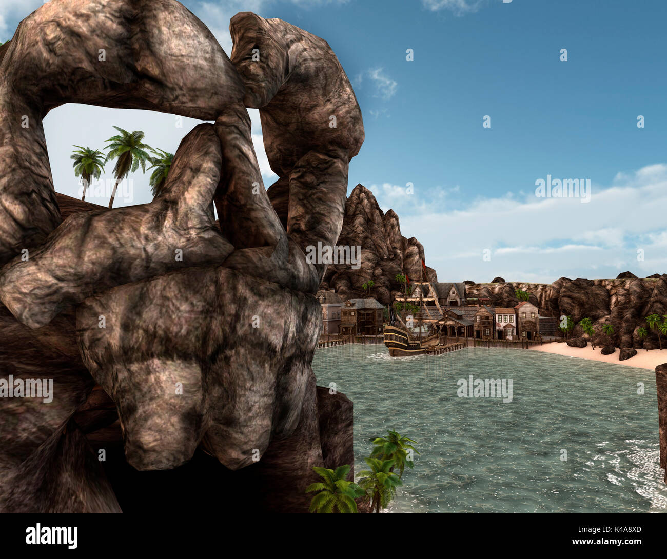 3D rendering of a pirate treasure island Stock Photo - Alamy