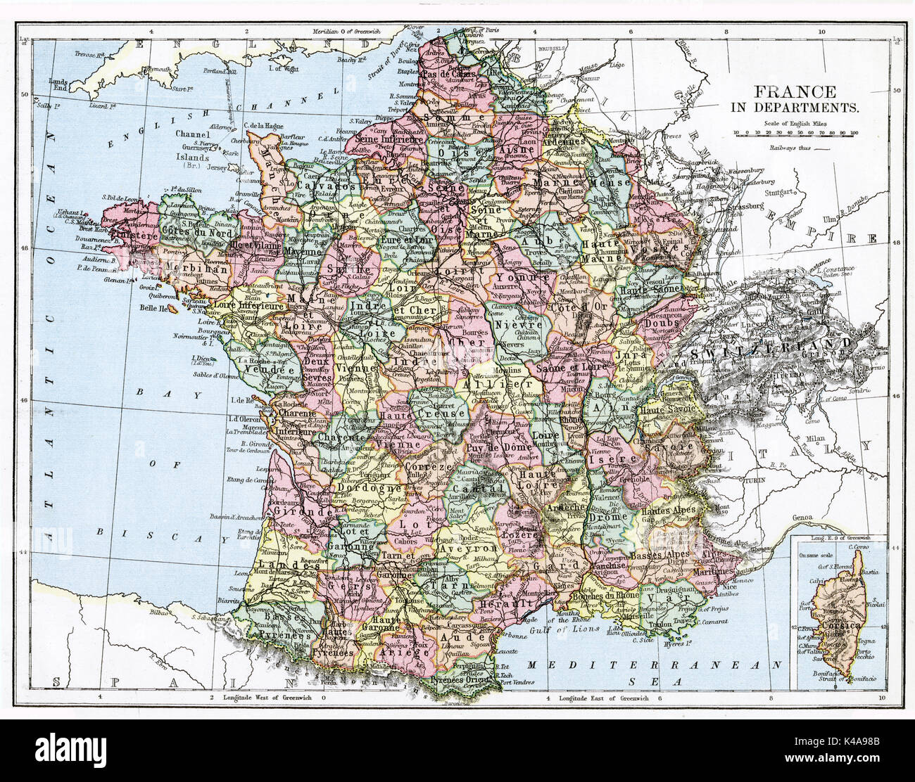 Antique map, circa 1875, of France (Departments Stock Photo - Alamy