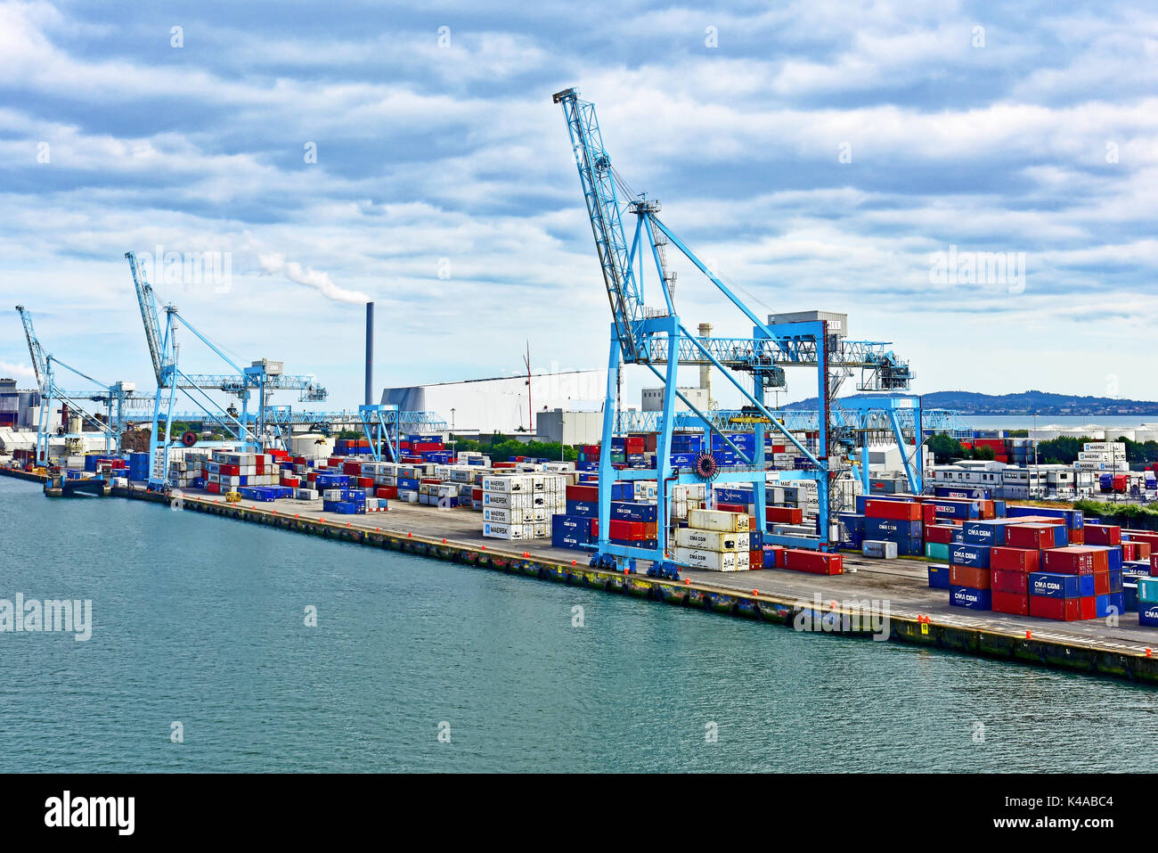Dublin Ireland Docks harbour area cranes and containers with lorries ...