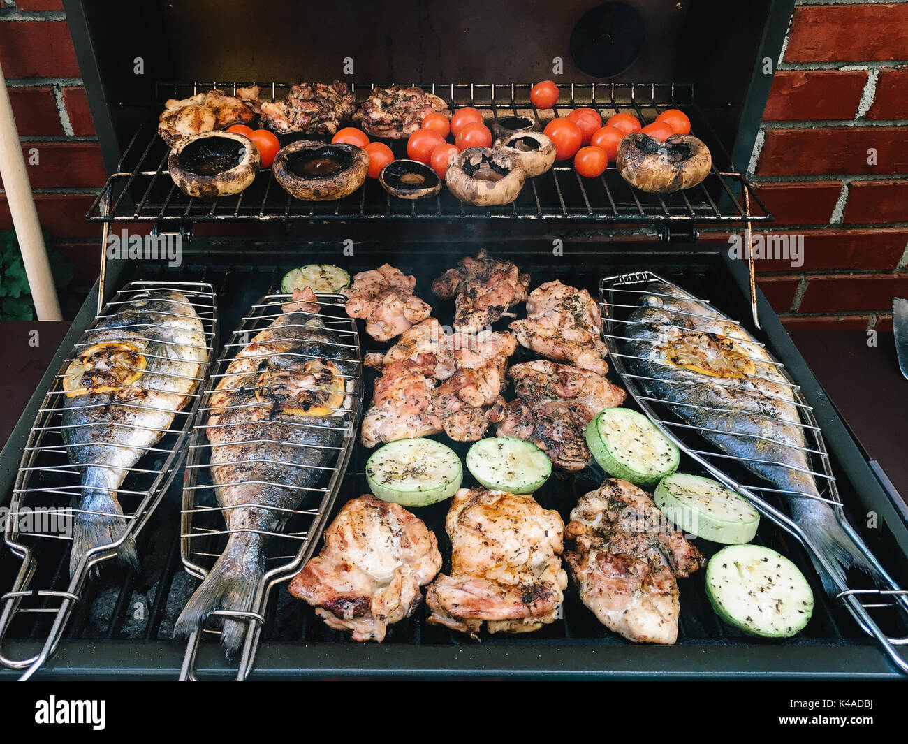 Fish And Vegetables Homemade Barbecue Stock Photo - Alamy