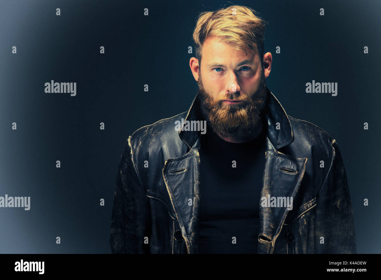 Bearded Man With Leather Jacket Stock Photo - Alamy