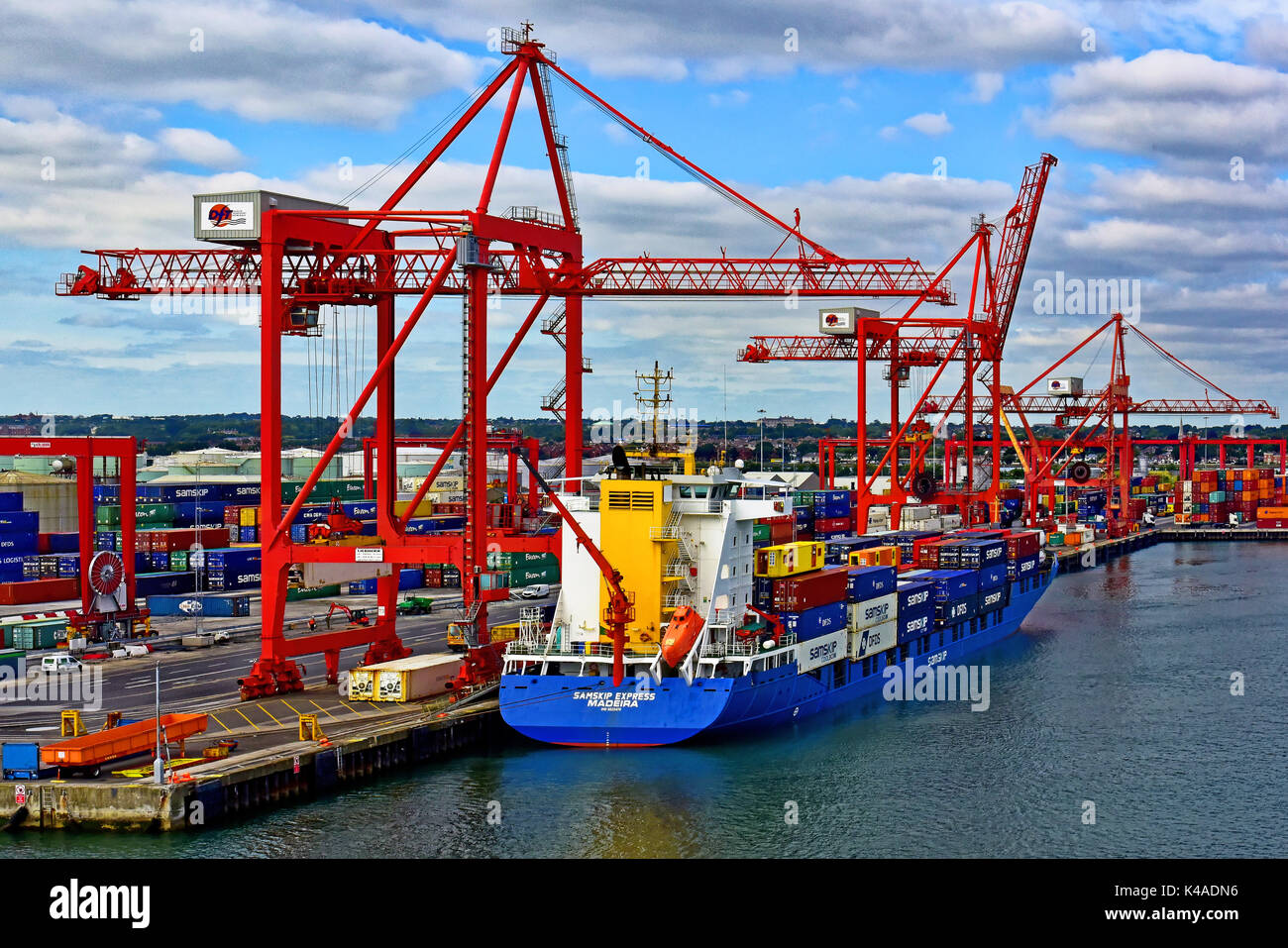 Dublin Ireland Docks and harbour area and ships on the river Liffey ...