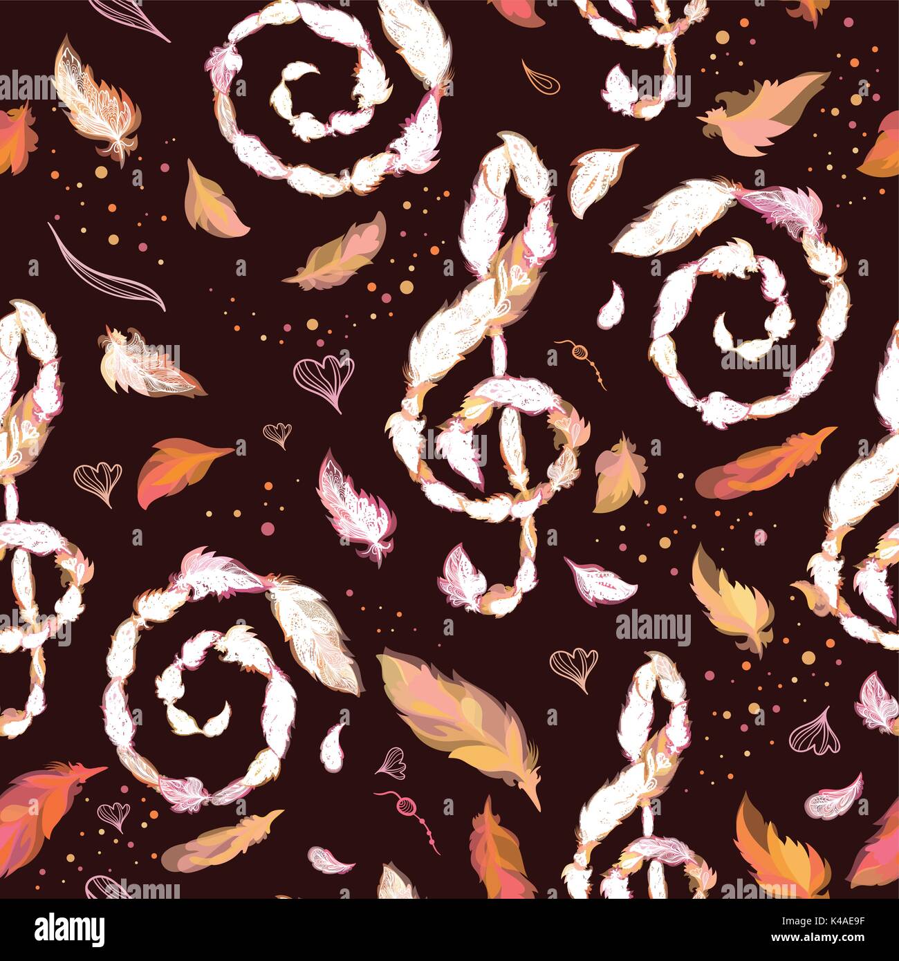 Fall seamless background with music treble clef melody signs and ...
