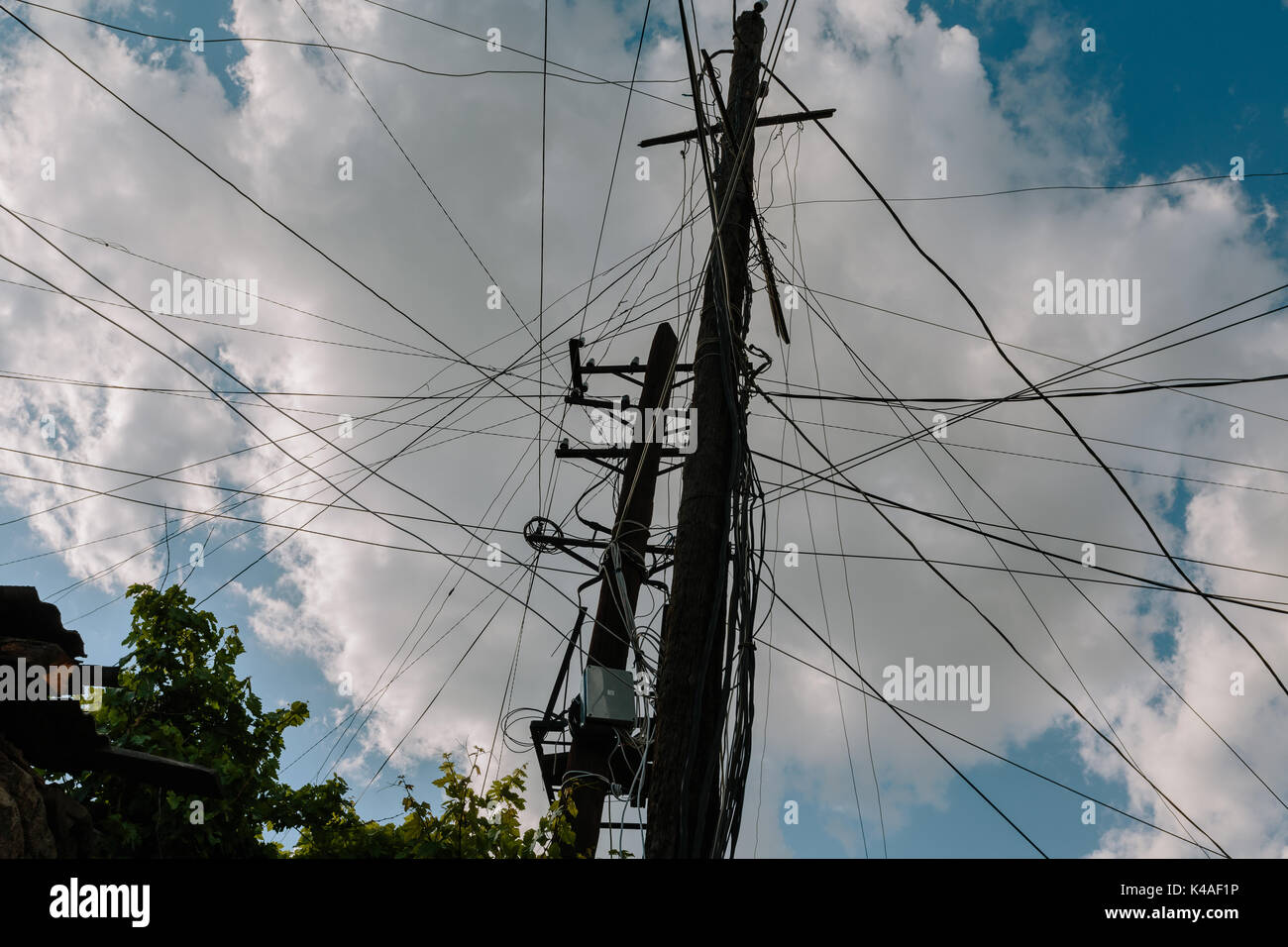 Electric wires on the pole Stock Photo - Alamy