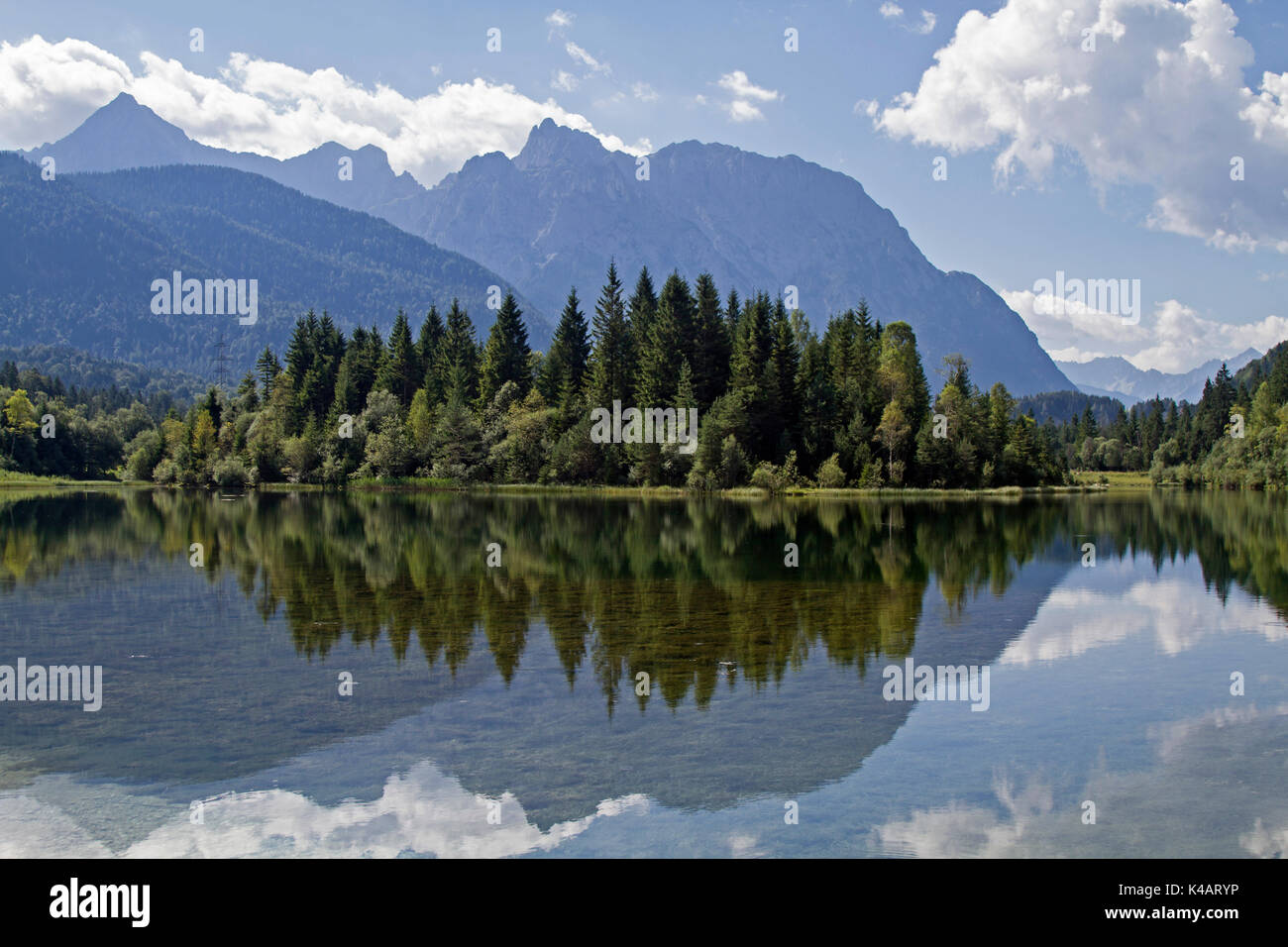 Isar Artificial Lake With Karwendel Mountains In Mittenwald Stock Photo ...