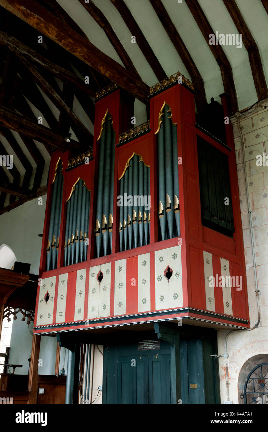 The organ in St. Peter`s Church, Martley, Worcestershire, England, UK ...