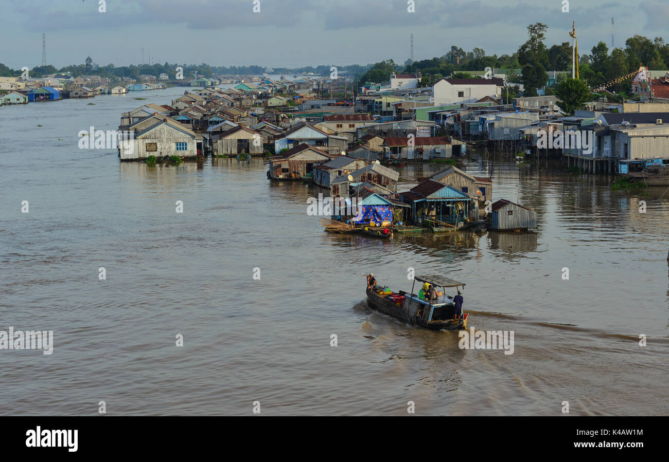 An Giang, Vietnam - Sep 3, 2017. Floating village on Bassac River in An ...