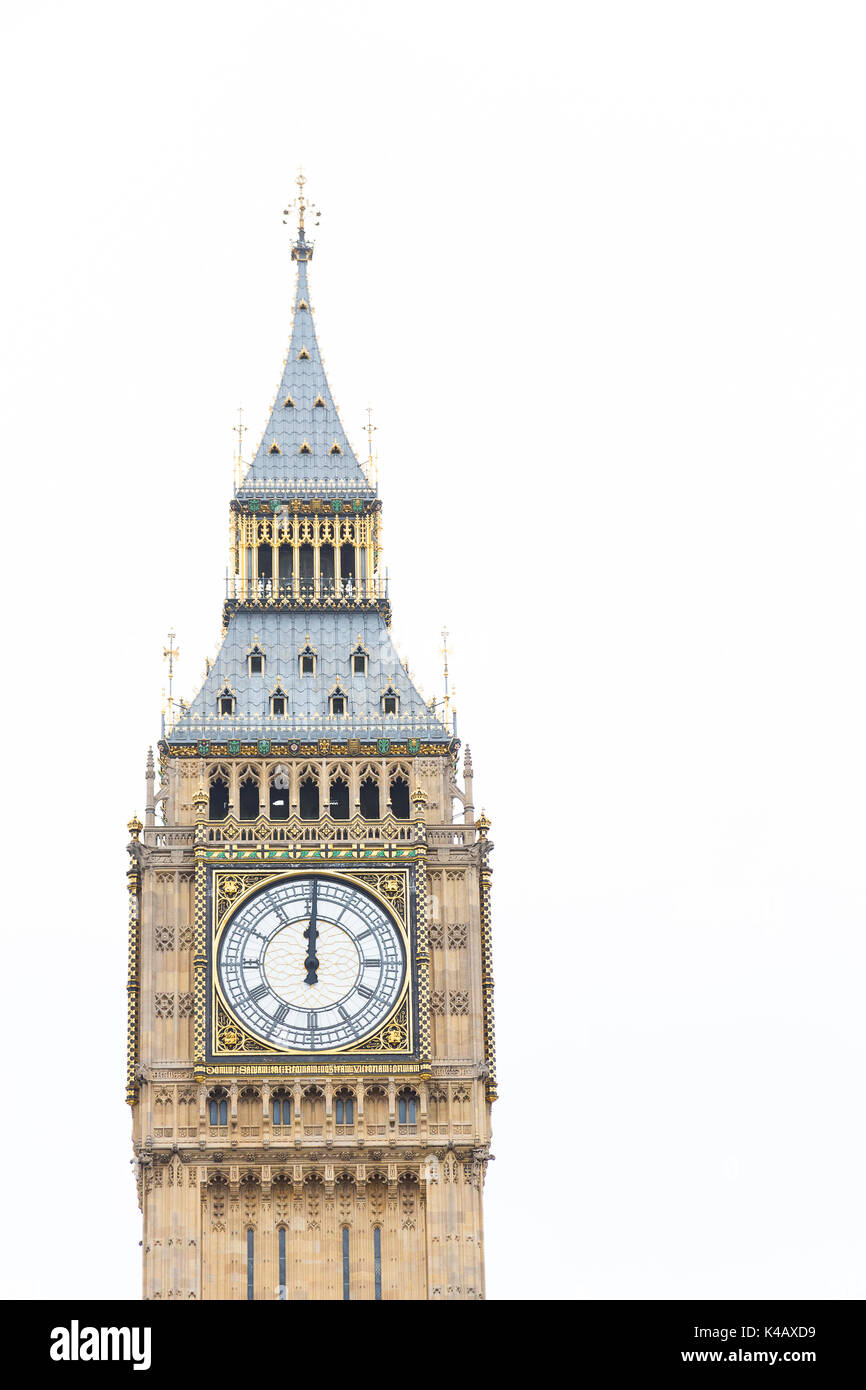 London, UK. Big Ben shows twelve o'clock as it sounds its final bongs ...