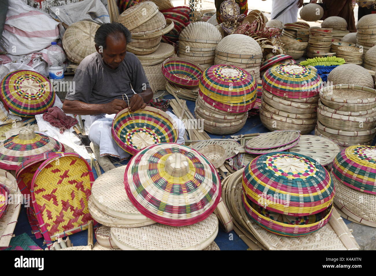 A traditional bamboo made handicrafts shop in Bangla academy Premises at a Boishakhi fair ...