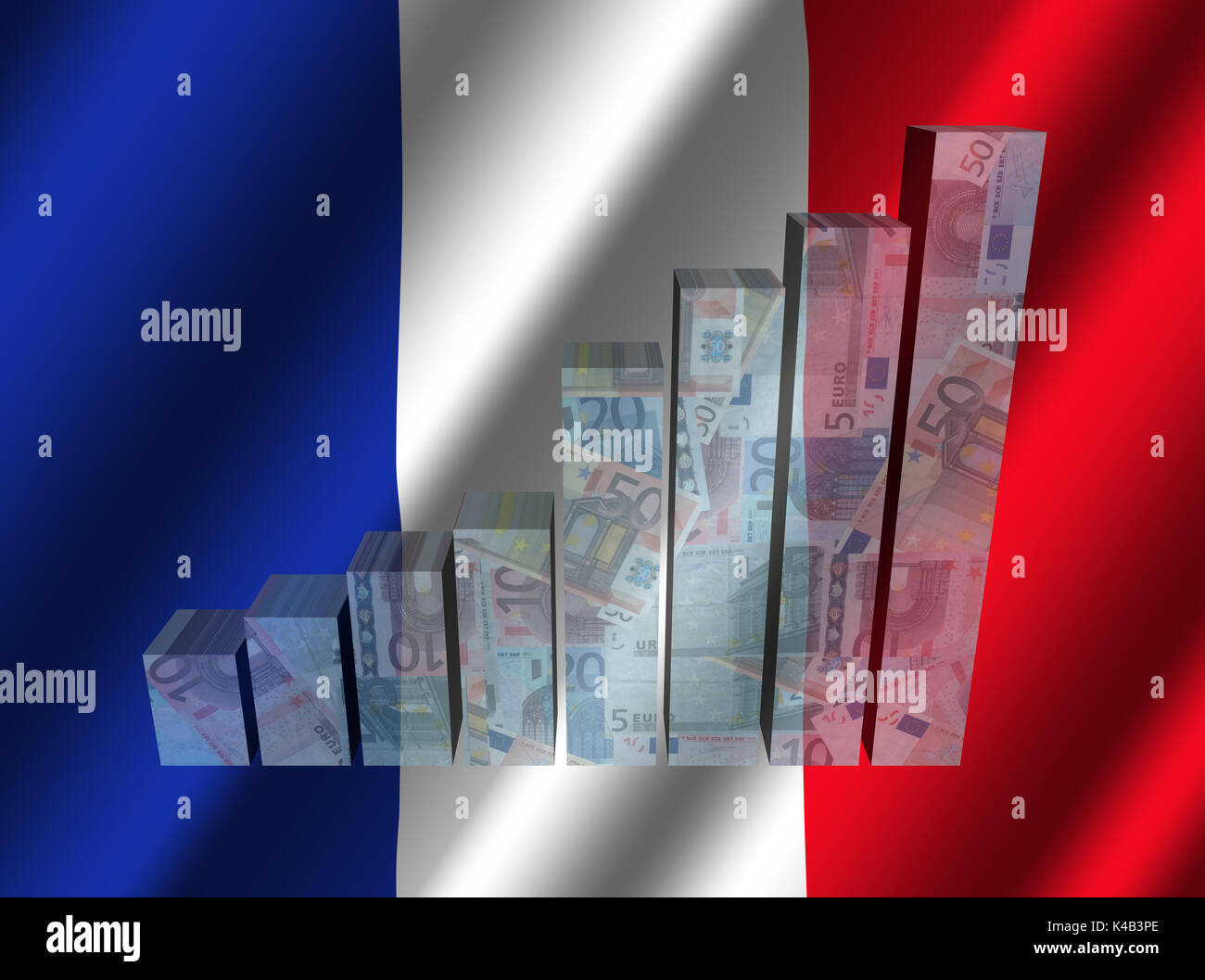 Currency graph on rippled French flag illustration Stock Photo - Alamy