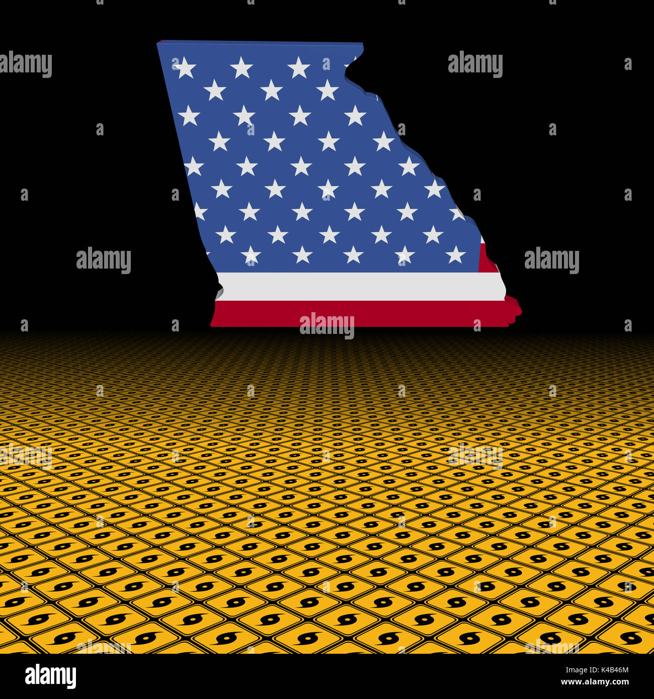 Georgia map flag with hurricane warning sign foreground illustration ...