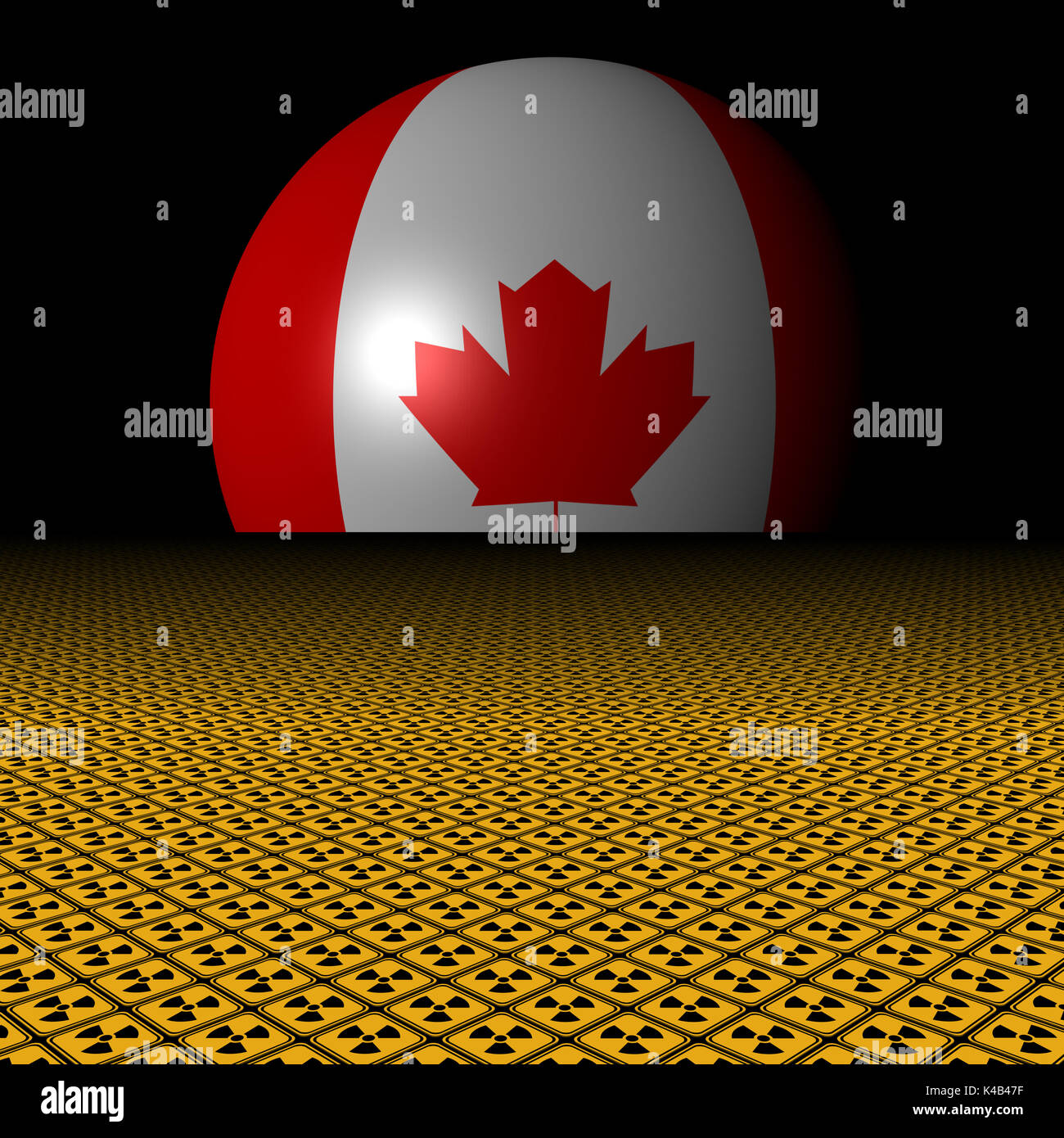 Canadian flag sphere and radioactive warning signs illustration Stock ...